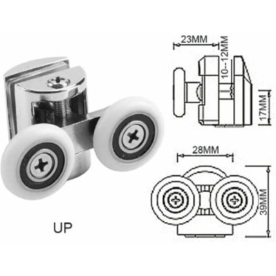 Set of 4 Double Casters - for Sliding Shower Door, 2 Wheels with 23 mm ...