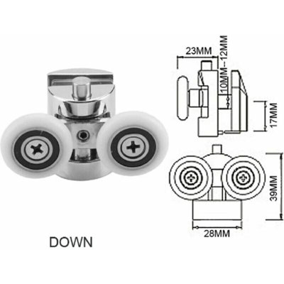 Set of 4 Double Casters - for Sliding Shower Door, 2 Wheels with 23 mm ...