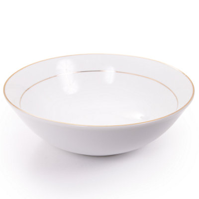 Set of 4 Durable White Ceramic Dinner Bowls with Dual Shiny Gold Plated ...