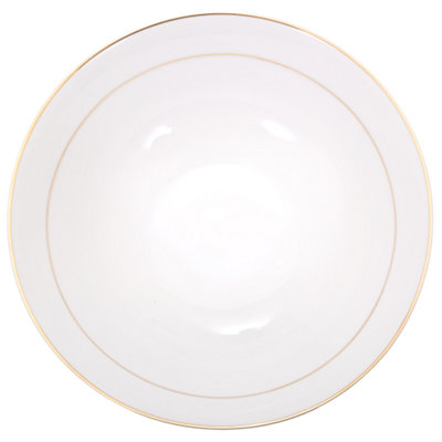 Set of 4 Durable White Ceramic Dinner Bowls with Dual Shiny Gold Plated ...