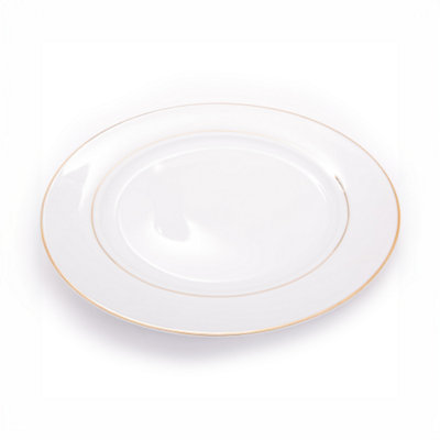 Set of 4 Durable White Ceramic Dinner Plates with Dual Shiny Gold ...
