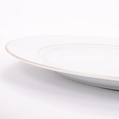 Set of 4 Durable White Ceramic Dinner Plates with Dual Shiny Gold ...