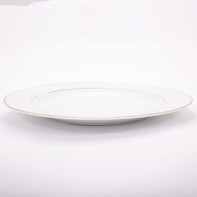 Set of 4 Durable White Ceramic Dinner Plates with Dual Shiny Gold ...