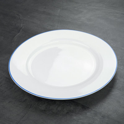 Set of 4 Durable White Ceramic Dinner Plates with Elegant Blue Rim