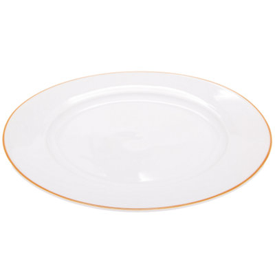 Set of 4 Durable White Ceramic Dinner Plates with Elegant Orange Rim