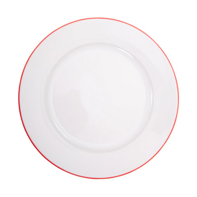 Set of 4 Durable White Ceramic Side Plates with Elegant Red Rim