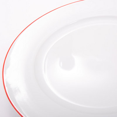 Set of 4 Durable White Ceramic Side Plates with Elegant Red Rim