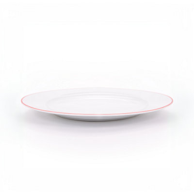 Set of 4 Durable White Ceramic Side Plates with Elegant Red Rim