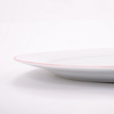 Set of 4 Durable White Ceramic Side Plates with Elegant Red Rim
