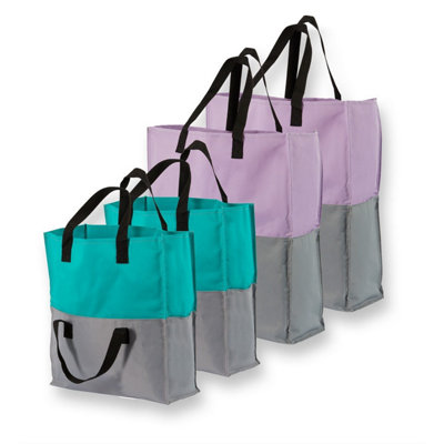 SET OF 4 EXPANDABLE TROLLEY TOTES - FOLDABLE PVC SHOPPING BAGS IN LARGE ...