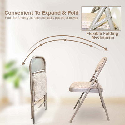 SET OF 4 FOLDING CHAIRS DELUXE FABRIC PADDING, STRONG METAL FRAME WITH ...