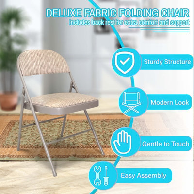 Set of 4 Folding Chairs Deluxe Fabric Padding, Strong Metal Frame with ...