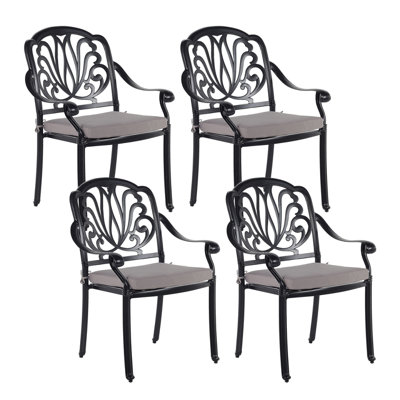 Set of 4 Garden Chairs with Cushions ANCONA Metal Black