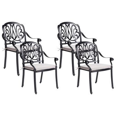 Set of 4 Garden Chairs with Cushions ANCONA Metal Black