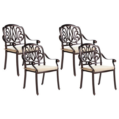 Set of 4 Garden Chairs with Cushions ANCONA Metal Dark Brown
