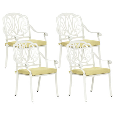 Set of 4 Garden Chairs with Cushions ANCONA Metal White