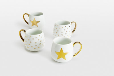 Set of 4 Gold Handle Star Hug Mugs