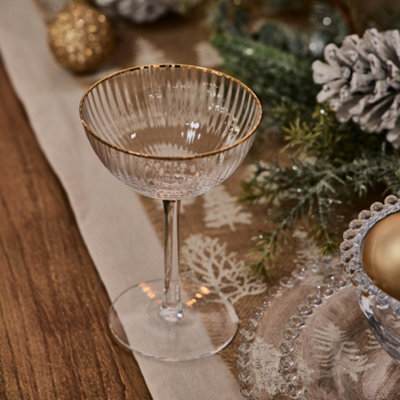 Set of 4 Gold Rimmed Christmas Drinking Champagne Saucer Glasses