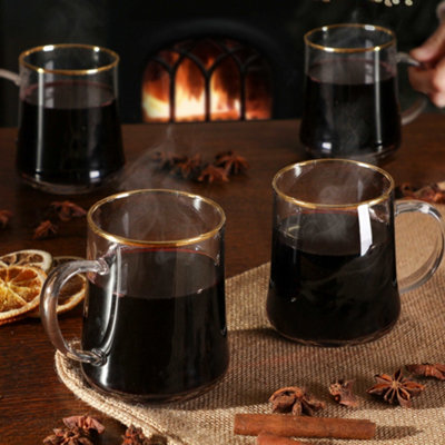 Set of 4 Gold Rimmed Glass Tea Coffee Cup Mugs Gift Idea | DIY at B&Q