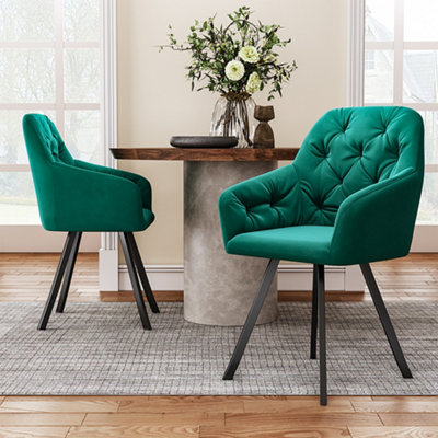 Set of 4 Green Tufted Velvet Upholstered Dining Chairs