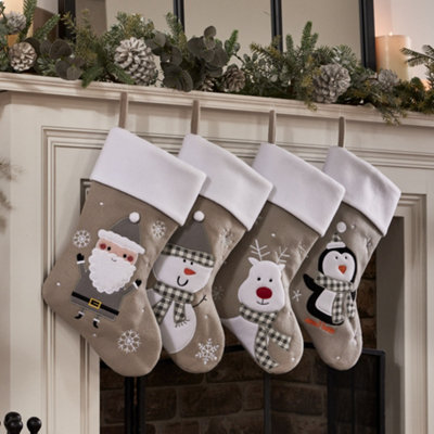 Set of 4 Grey Mix Match Xmas Christmas Gift Bag Christmas Stocking for Kids