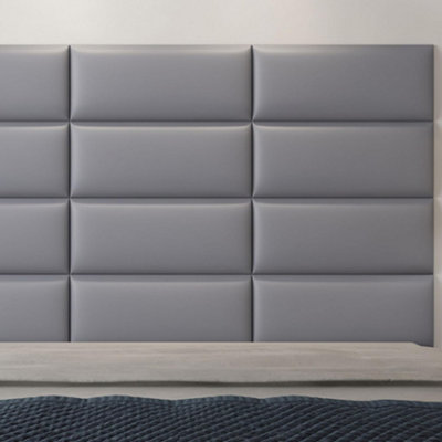Set of 4 Grey Padded Wall Panels (60x25cm) - Peel and Stick Anti ...