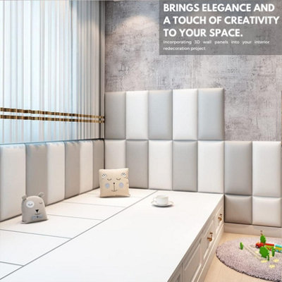 Set of 4 Grey Padded Wall Panels (60x25cm) - Peel and Stick Anti ...