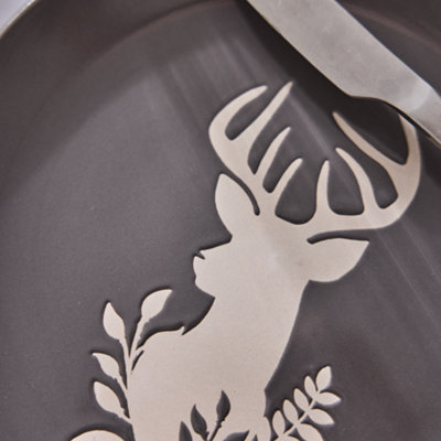 Set of 4 Grey Stag Head Christmas Dinner Plate Side Plates