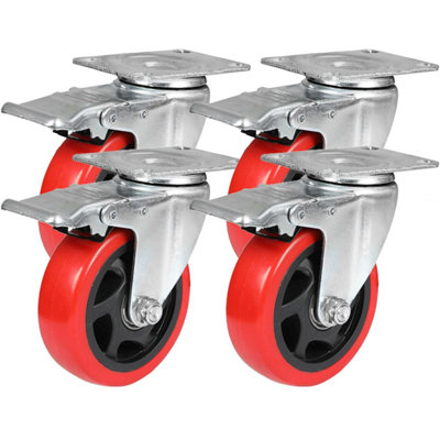 Set of 4 Heavy Duty 100mm Swivel Castor Wheels with 2 Brakes 700KG Load ...