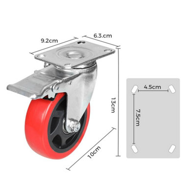 Set of 4 Heavy Duty 100mm Swivel Castor Wheels with 2 Brakes 700KG Load ...