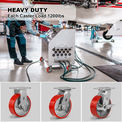 Set of 4 Heavy Duty Industrial Caster Wheels with Load 4800lbs Capacity ...