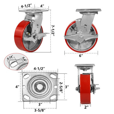 Set of 4 Heavy Duty Industrial Caster Wheels with Load 4800lbs Capacity ...