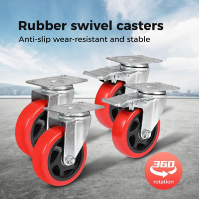 Set of 4 heavy-duty swivel caster wheels with brakes for trolleys and ...