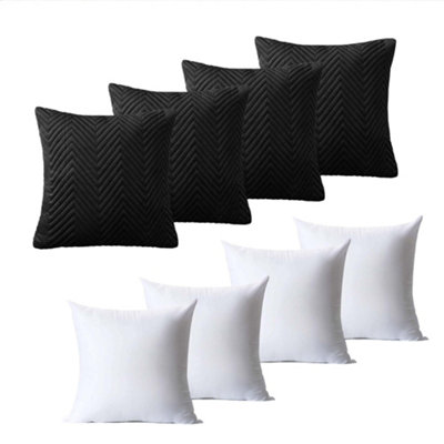 Set of 4 Hotel Quality Embossed Crushed Velvet Cushions Pads with ...