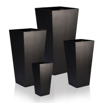 Set of 4 IDEALIST Tall Black Reinforced Stone Garden Planters: H38 L18 ...