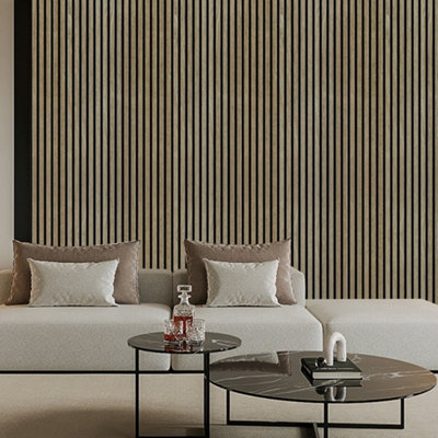 Set of 4 Indoor Wood Grain PVC Slat Wall Panels Background Decor