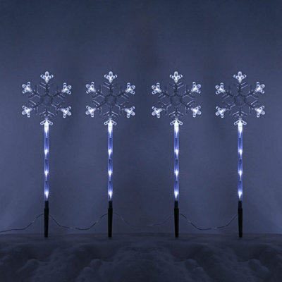 Set Of 4 Led Stake Garden Lights - Snowflake Or Star Festive Xmas ...
