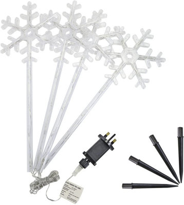 Set Of 4 Led Stake Garden Lights - Snowflake Or Star Festive Xmas ...