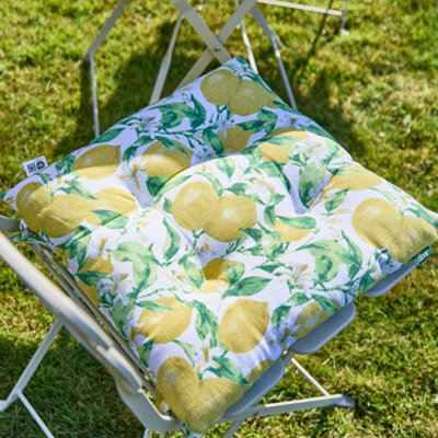 Set of 4 Lemon Patterned Summer Outdoor Garden Chair Seat Pad Cushions