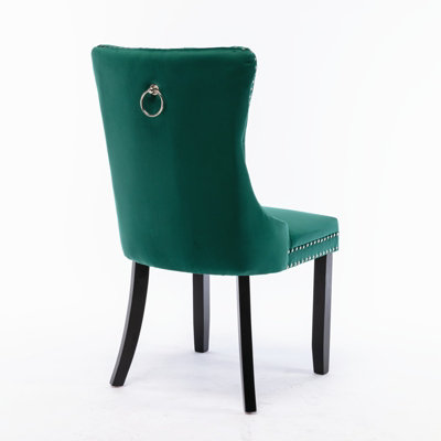 Set of 4 Lux Green Velvet Kitchen Dining Chairs with Pull Knocker Wing ...