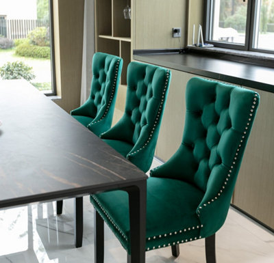 Green velvet dining chairs set of 4 store