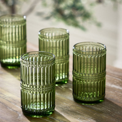 Set of 4 Luxury Green Tall Highball Spring Summer Drinking Glass ...
