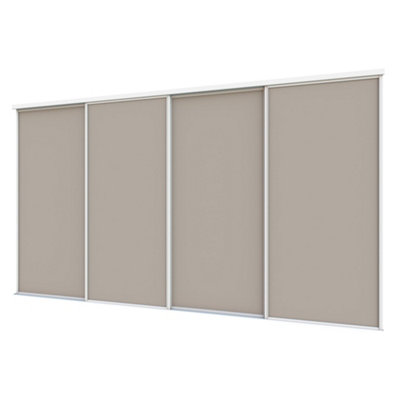 Set of 4 Matt Stone Sliding Wardrobe Door Kit in White Frame & Tracks ...