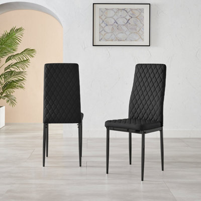 Set of 4 Milan Black High Back Soft Touch Diamond Pattern Faux Leather ...