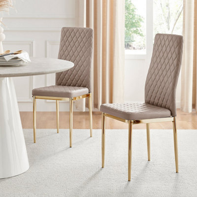 Set of 4 Milan Cappuccino Beige High Back Soft Touch Diamond Pattern ...