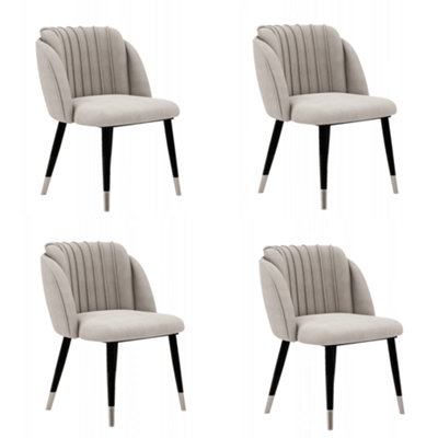 Set of 4 Milano Velvet Dining Chairs Upholstered Dining Room Chair Grey ...
