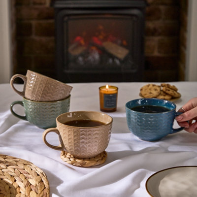 Set of 4 Mix Match Large Stoneware Cups Coffee Mugs