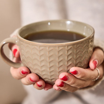 Set of 4 Mix Match Large Stoneware Cups Coffee Mugs