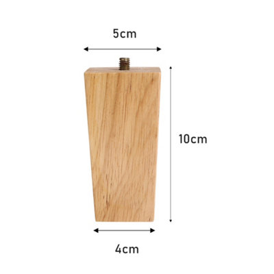 Set of 4 Natural Square Solid Wood Furniture Legs Table Legs H 10 cm
