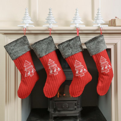 Set of 4 Nordic Tree Xmas Gift Decoration Christmas Stocking | DIY at B&Q